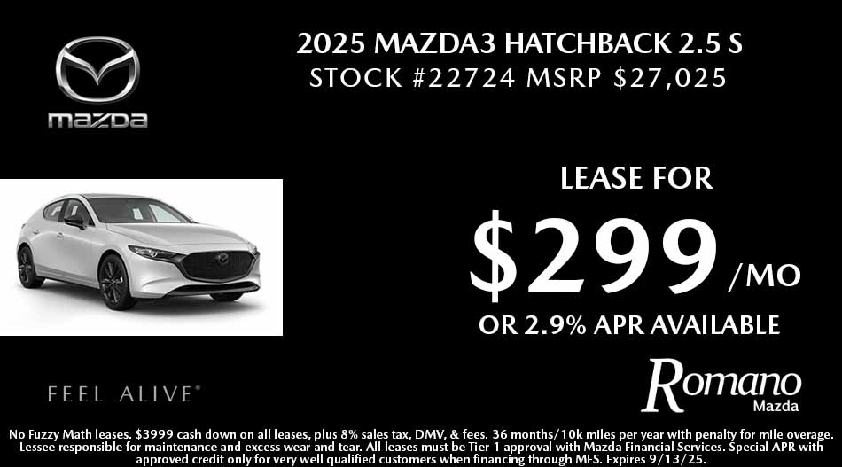 New 2025 Mazda3 Hatchback 2.5 S | Romano Auto Dealerships Specials ...