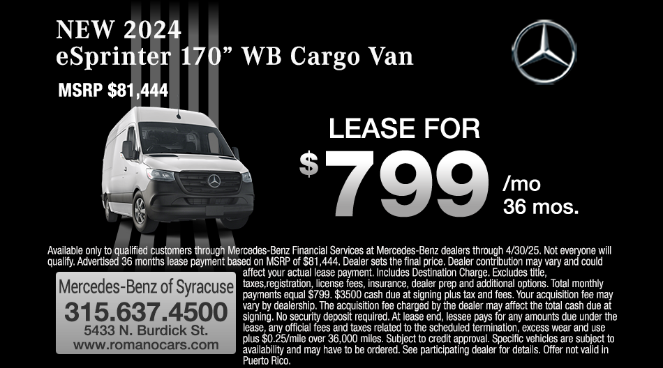 New 2024 Mercedes-Benz eSprinter 170" WB Cargo Van | Romano Auto ...